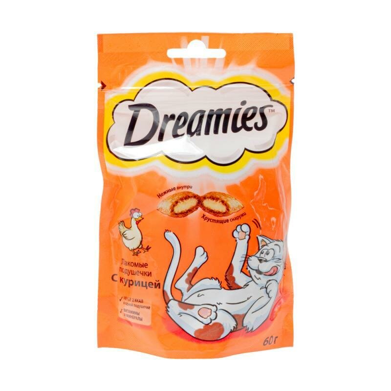 Лакомые подушечки с курицей Dreamies 1680 г (12 упаковок по 140 грамм). Лакомство для кошек. Дримис