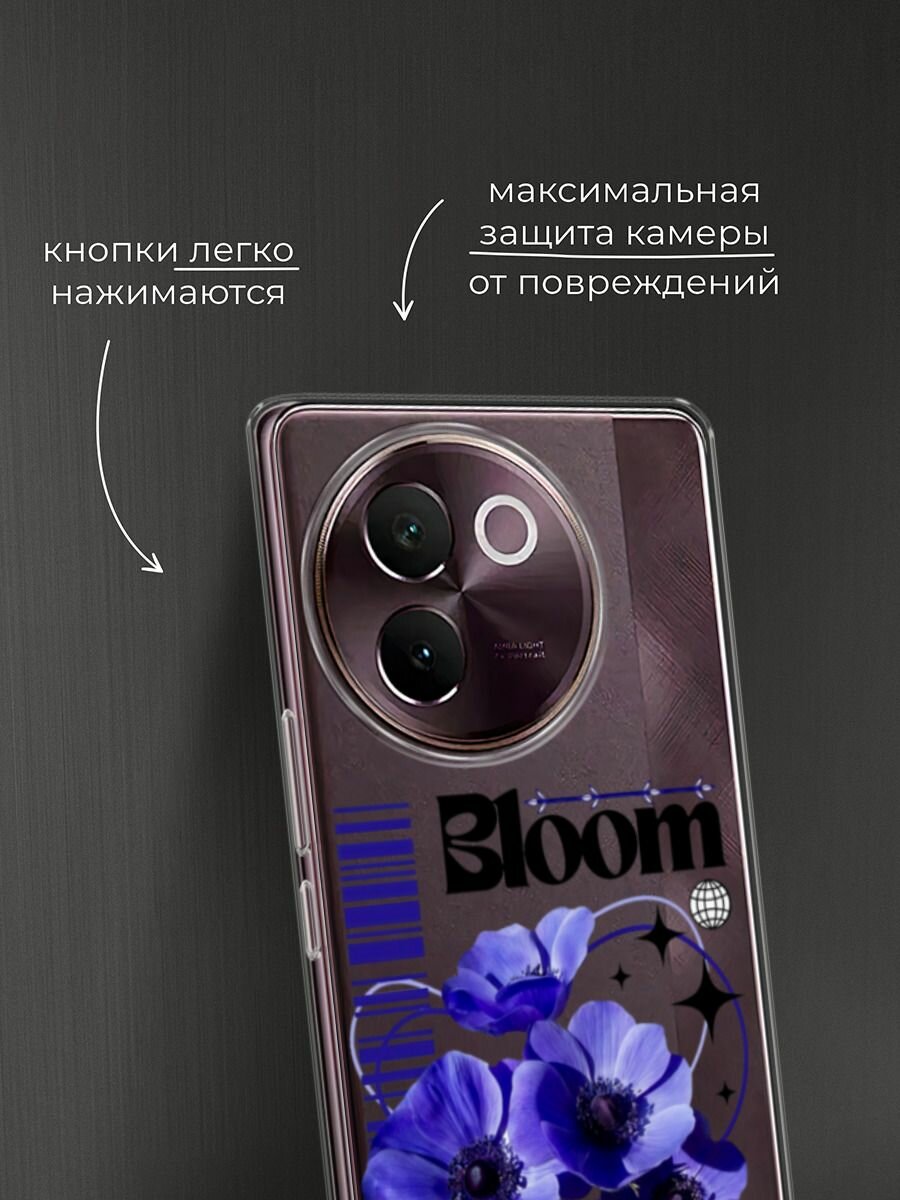 Чехол на Vivo V30e / Виво В30е с принтом "Завораживающие анемоны", прозрачный — фото 1