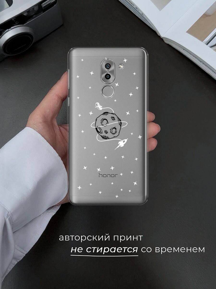 Чехол на Honor 6X / Хонор 6Х с принтом "Полет вокруг луны", прозрачный — фото 1