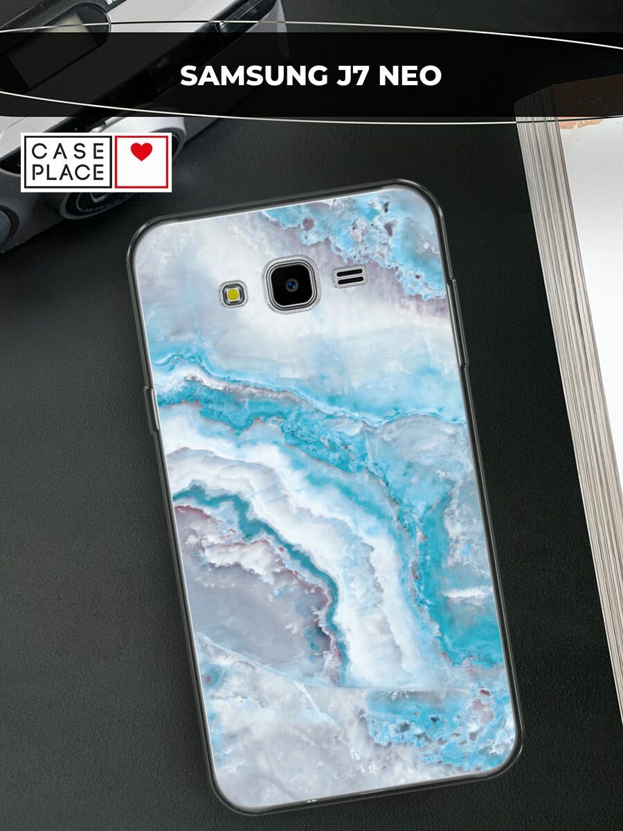 Чехол на Samsung Galaxy J7 Neo / Самсунг Галакси Джей 7 Нео с принтом "Нежно-голубой мрамор"