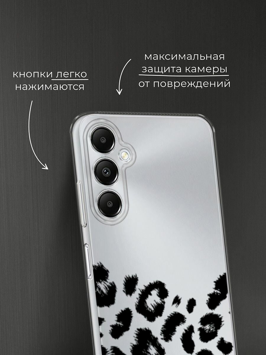 Чехол на Samsung Galaxy A05s / Самсунг Галакси A05s с принтом "Окрас леопарда фон черный", прозрачный — фото 1