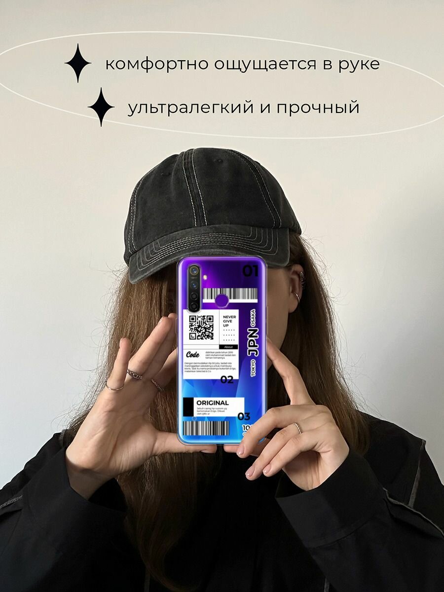 Чехол на Realme 5 Pro / Реалми 5 Про с принтом "JPN", прозрачный — фото 1