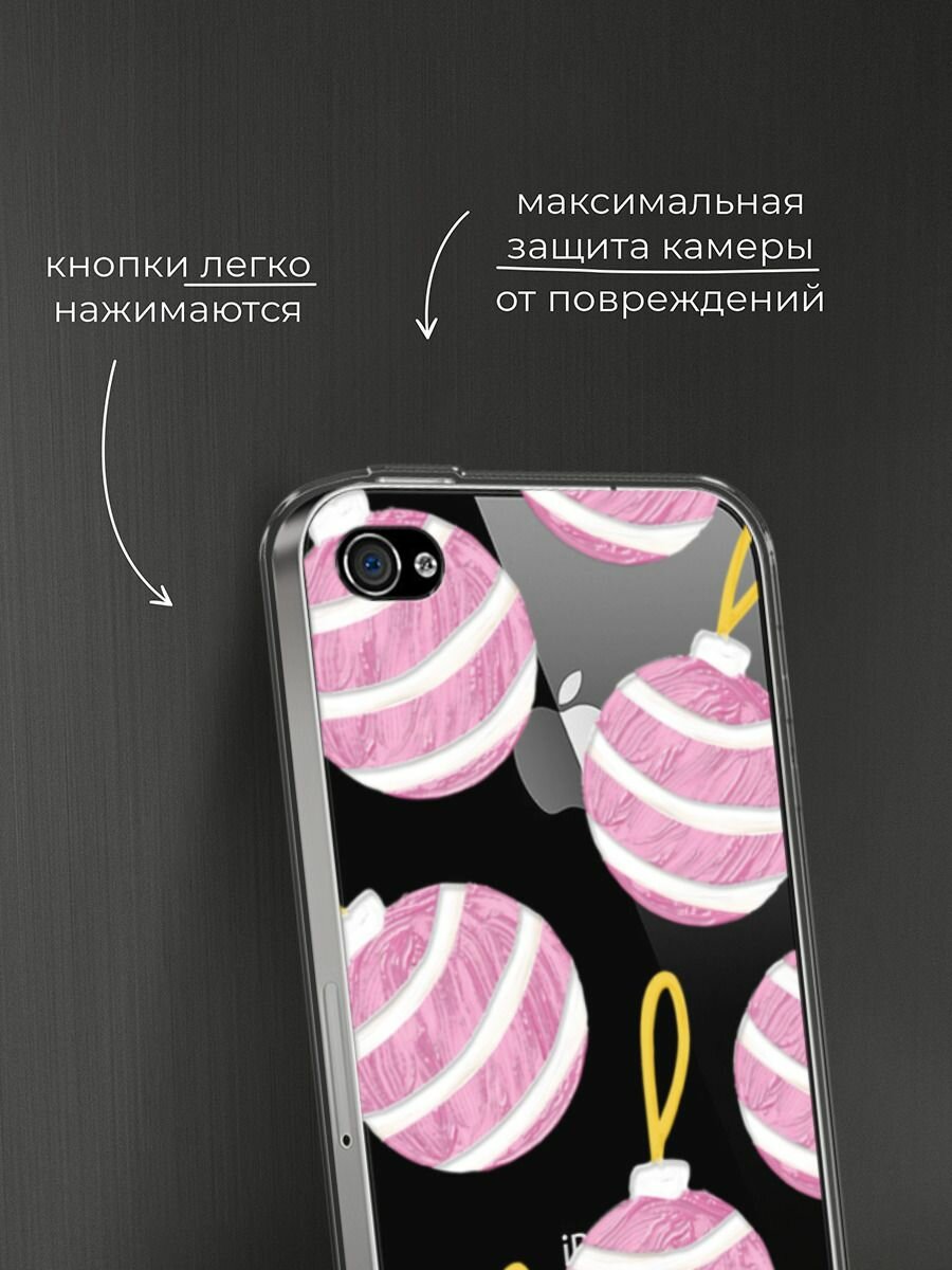 Чехол на Apple iPhone 4/4S / Айфон 4/4S с принтом "Розовые новогодние шарики 3" — фото 1