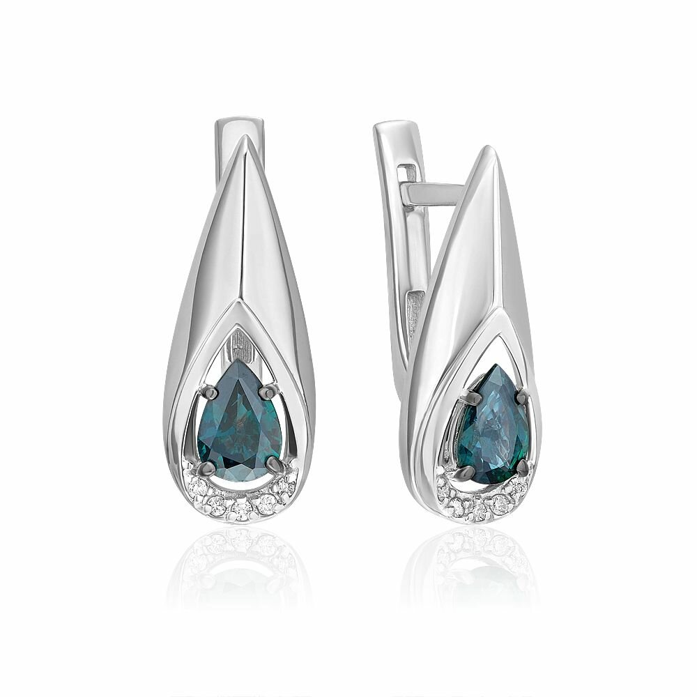 Серьги, белое золото, 585 проба, родирование, бриллиант, сапфир