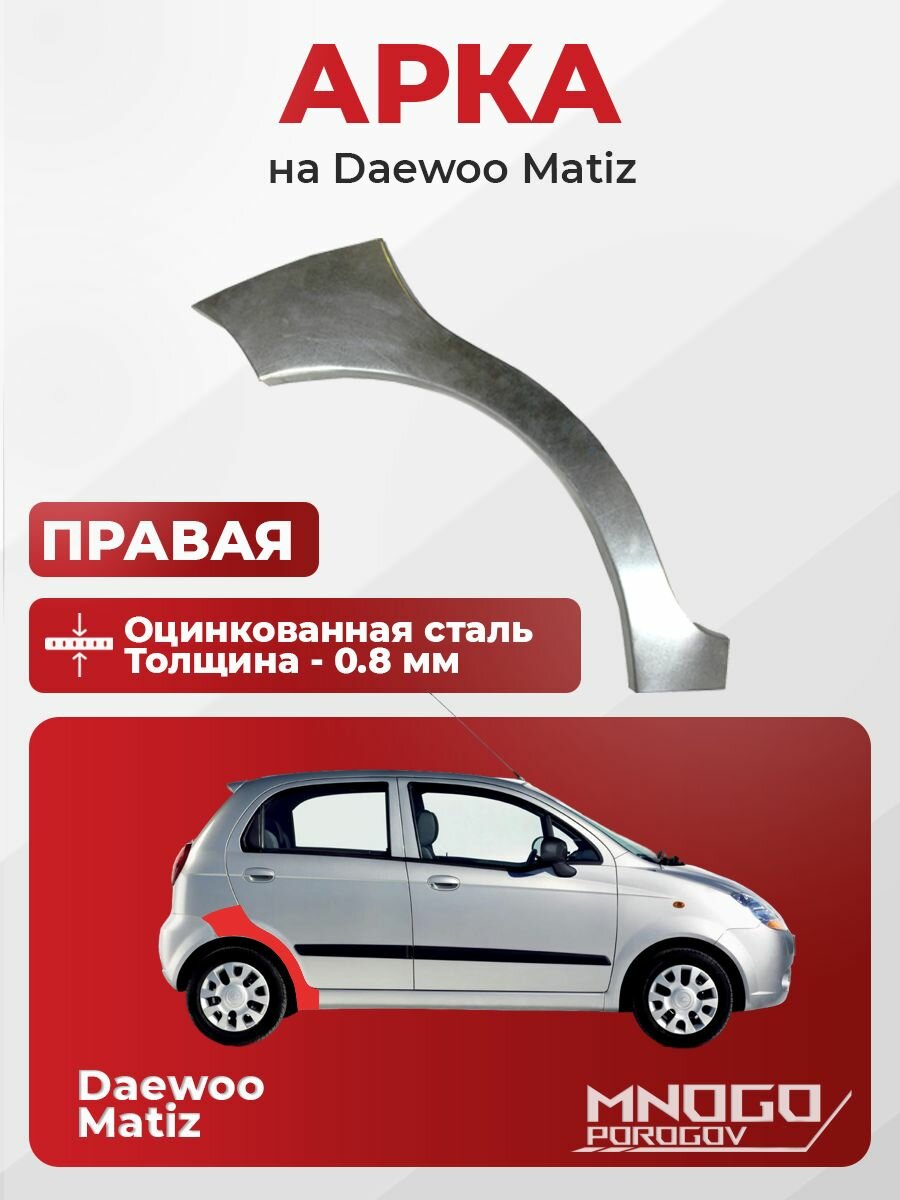 Задняя правая арка на Daewoo Matiz 1998-2015 хетчбэк 5 дверей оцинкованная сталь, толщина 0,8 мм (Деу Матиз 1), . кузовной ремонт.