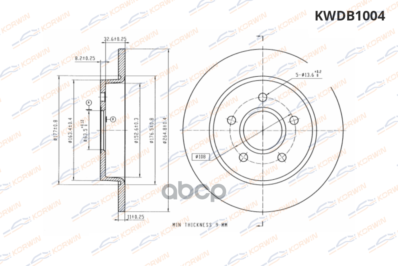 Диск тормозной задний Ford FOCUS II (DB_, DBW_, DA_), C-Max (DE_, DM2) KORWIN арт. KWDB1004