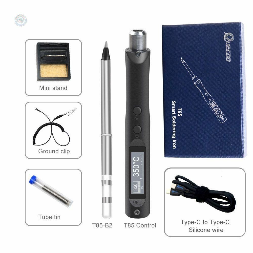 Портативный набор для пайки с OLED-дисплеем, быстрый нагрев 8 секунд, поддержка PD/QC зарядки, совместимость TS100/T85, компактный инструмент для ремонта электроники