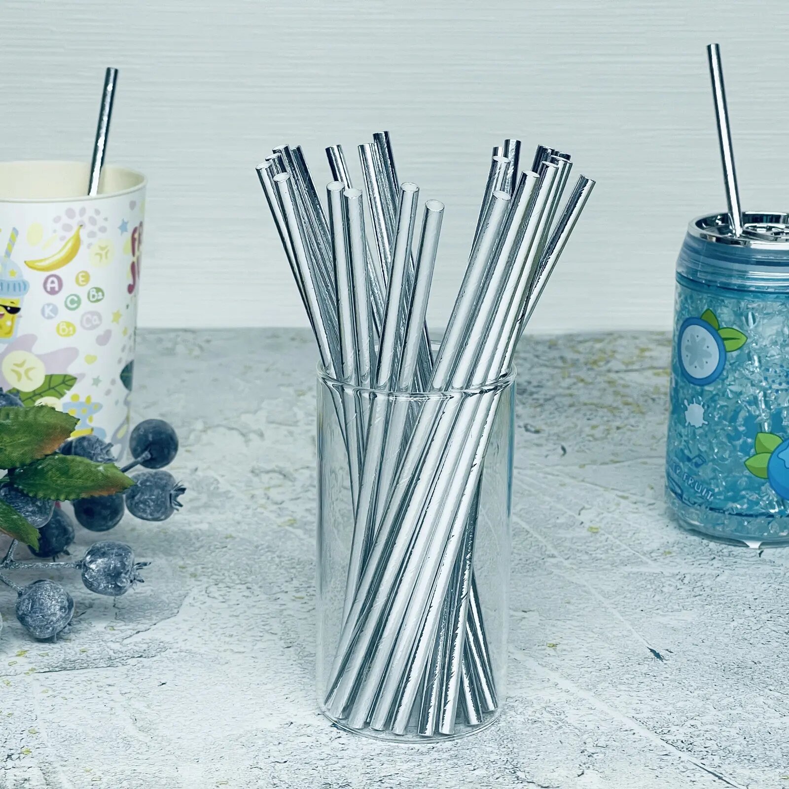 Трубочка для коктейля «Волшебство» 19,5 см, набор 25 шт, металлическая, серебристая для праздничных напитков