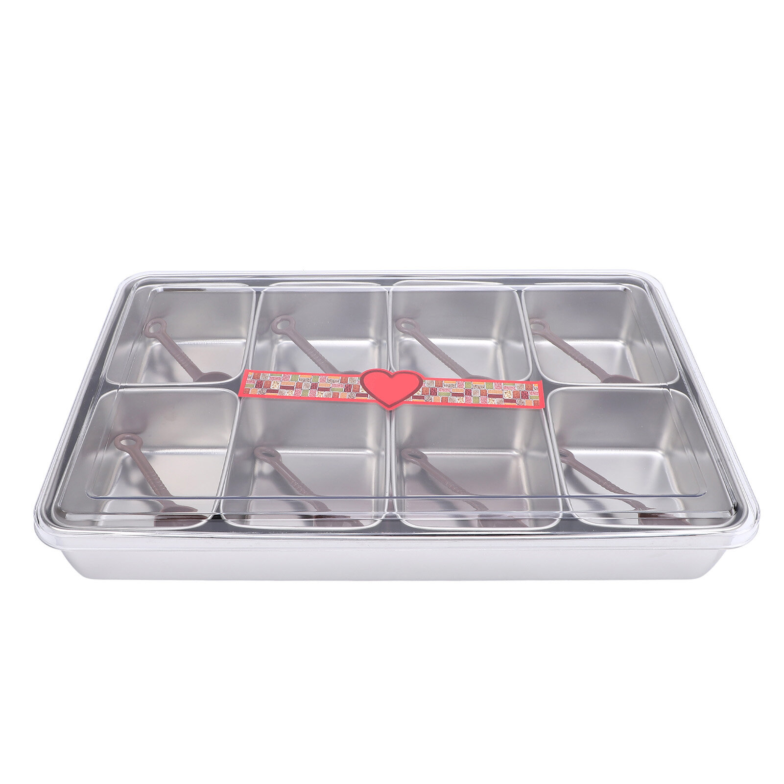 Сервер приправы Caddy Server с 8 контейнерами, обслуживающими блюдо для лотка с 8 ложками для баров аксессуары фруктовый салат Гарнир из нержавеющей стали из нержавеющей стали