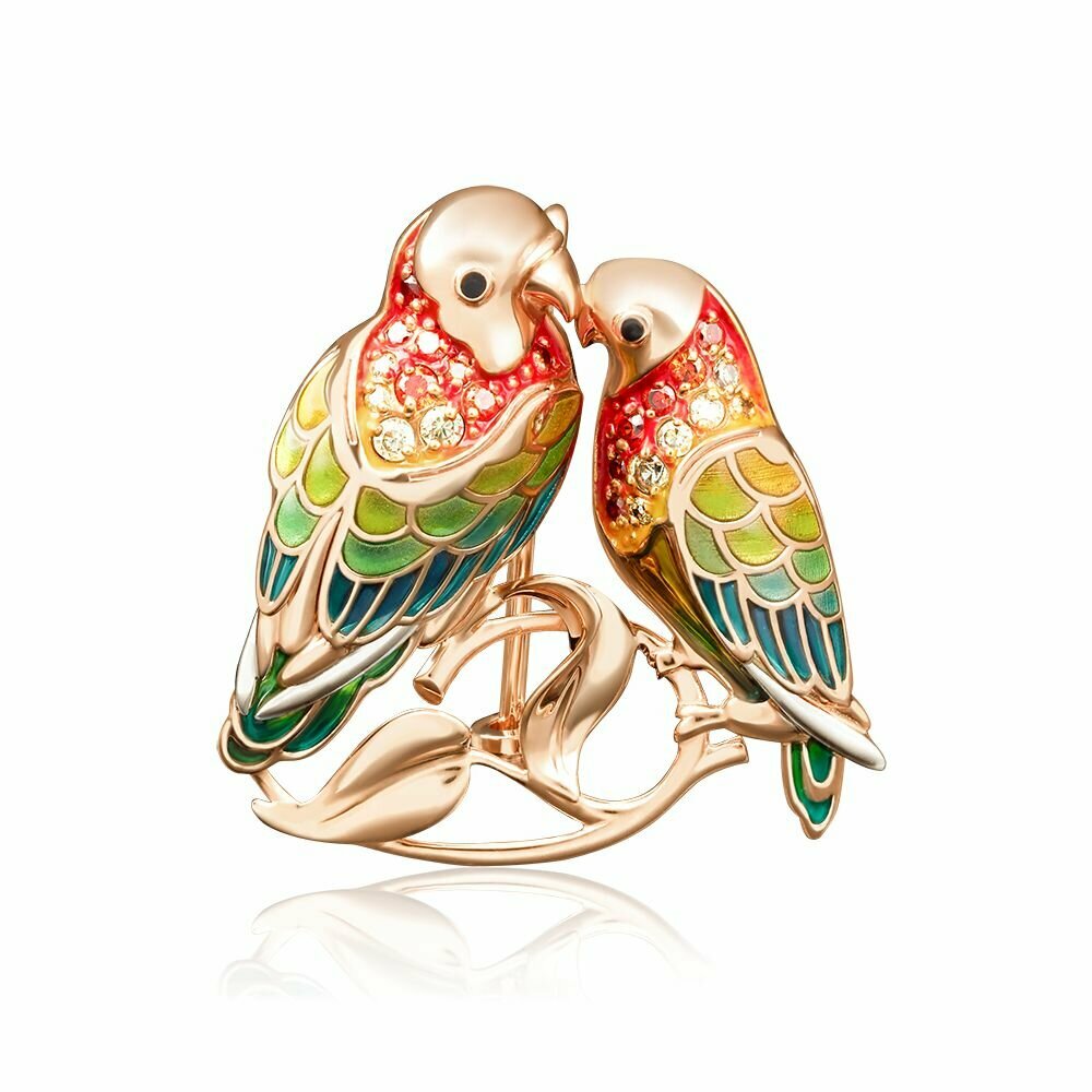 Брошь, красное золото, 585 проба, фианит, эмаль