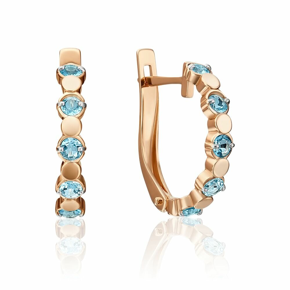 Серьги, красное золото, 585 проба, топаз