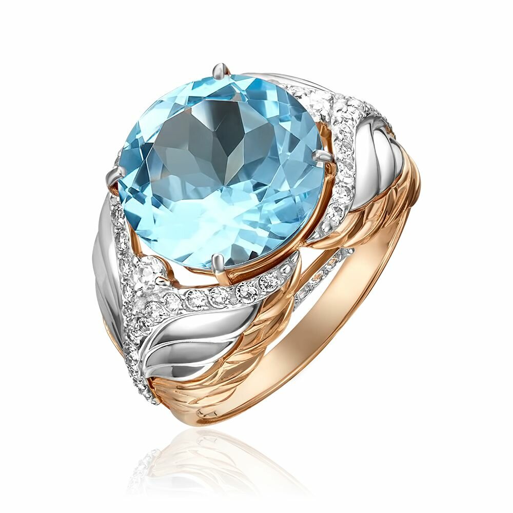 Кольцо, комбинированное золото, 585 проба, родирование, топаз