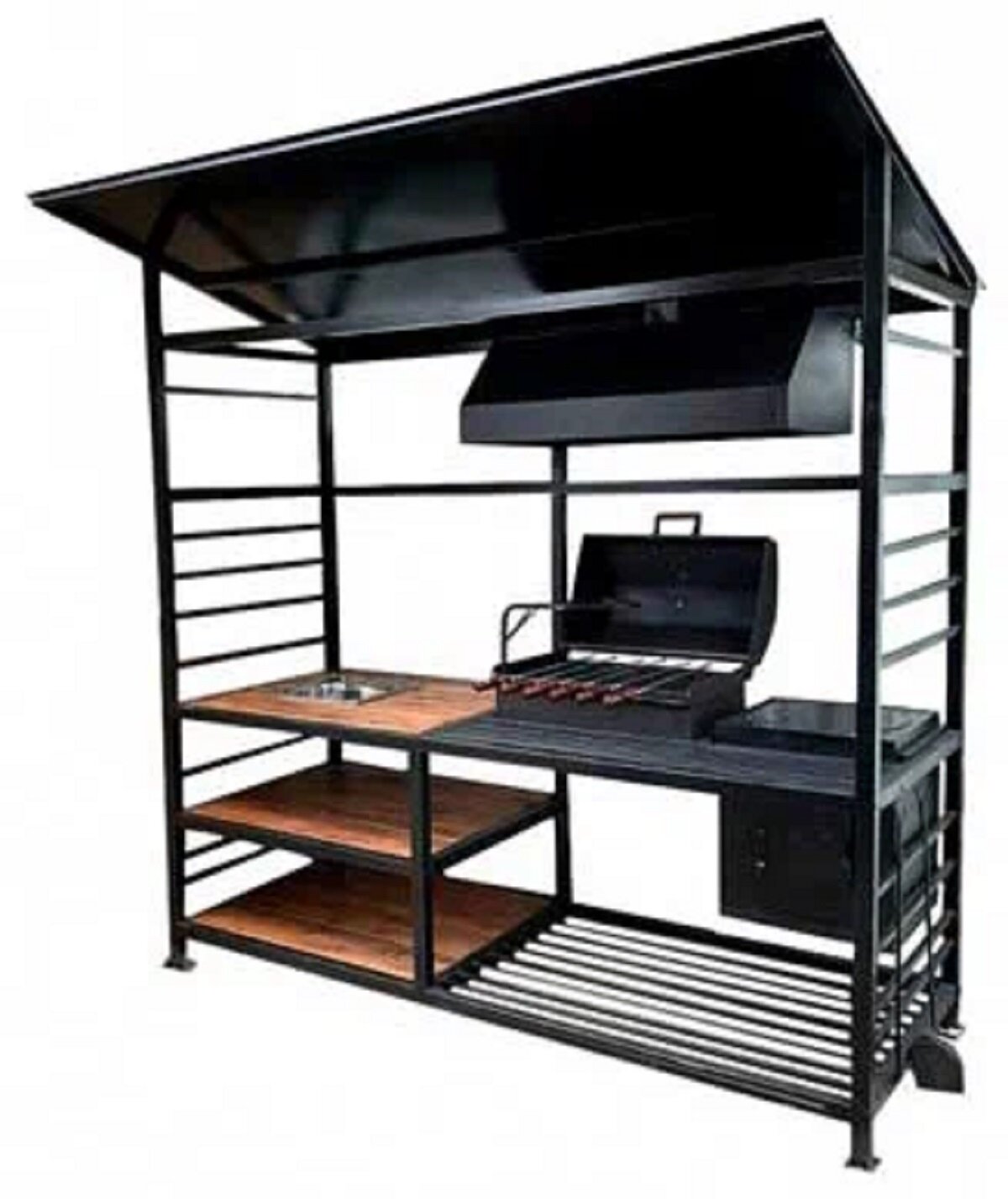 Мангал Лофт–777 с мойкой и крышкой-барбекю, сварной, с полками