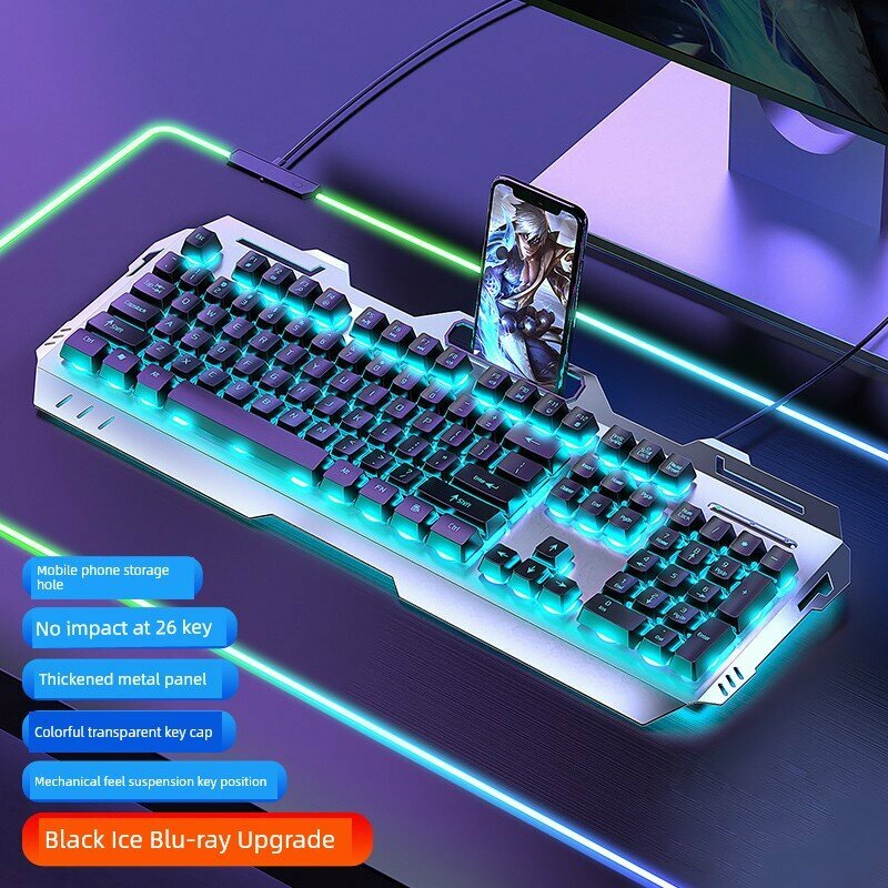 [25 New Models] Mechanical Feel Keyboard and Mouse Set, Wired Gaming Keyboard and Mouse for Laptops Ice Blue