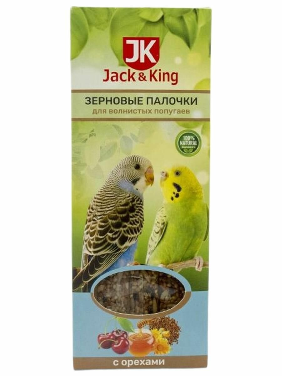 Зерновые палочки для волнистых попугаев с орехами, 3шт, 90гр. Jack&King