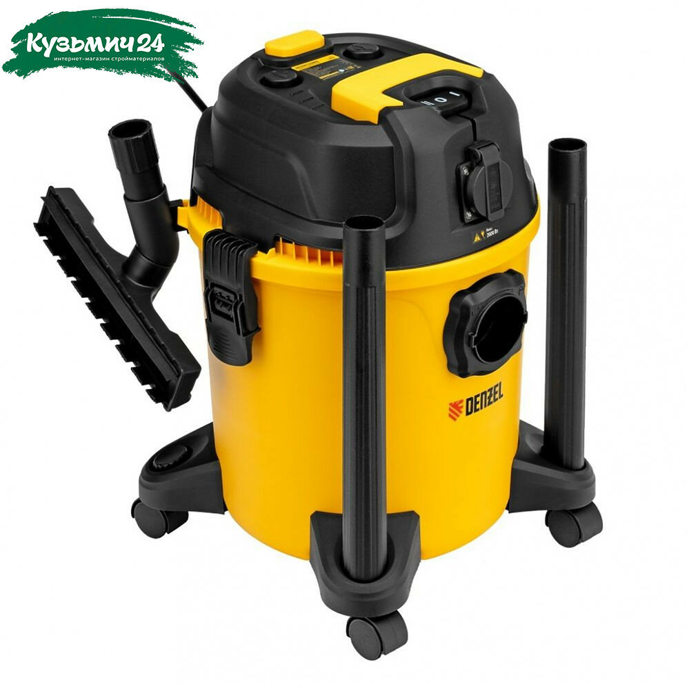 Пылесос строительный Denzel RVC20 28201, для сухой и влажной уборки, 15 л, 1200 Вт, 1 шт