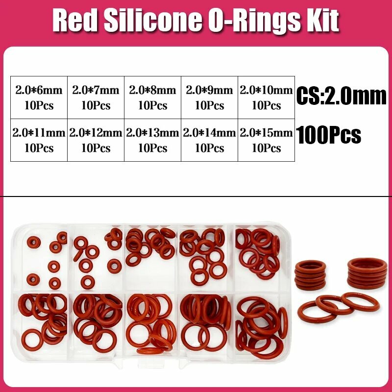 Силиконовые O-Ring 2.0mm, 100шт, красные