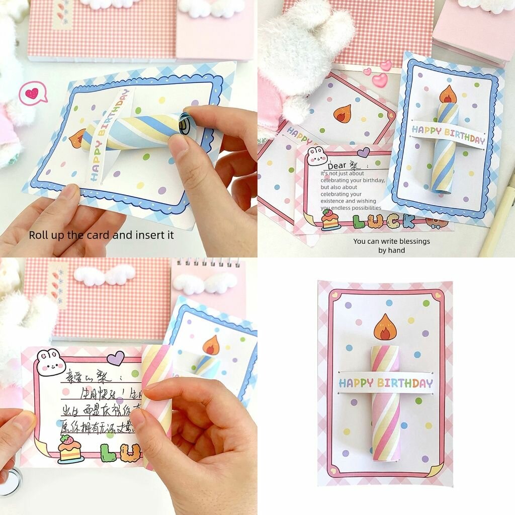 10 листов, симпатичные поздравительные открытки со свечами случайных цветов