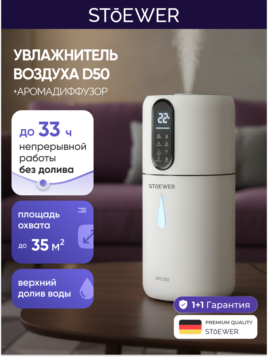 Ультразвуковой увлажнитель воздуха Sendo by Stoewer Air D50, УФ- стерилизация, аромадиффузор