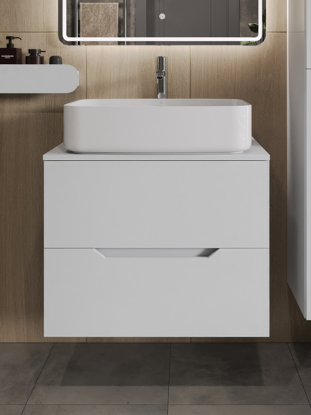 Тумба с раковиной подвесная 70 см Orange Line Li-70TuwMDF+B07-600W, белый матовый