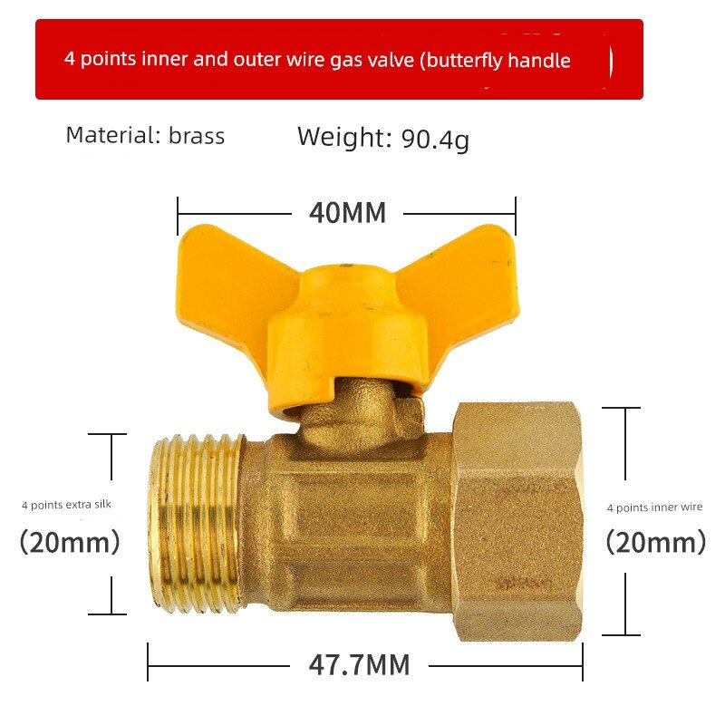 Медный утолщенный газовый клапан, газовый клапан для природного газа, шаровой кран 1/2 дюйма с внутренней и внешней