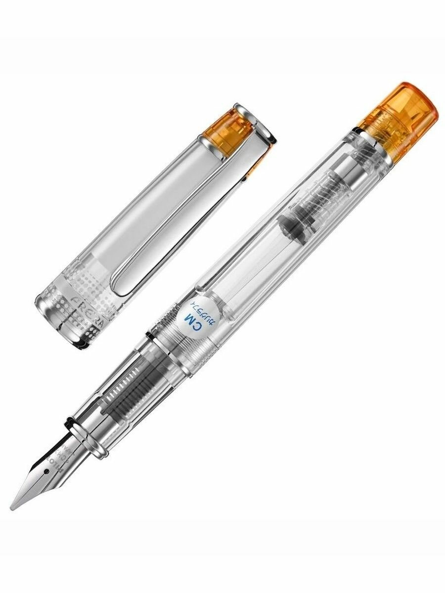 Перьевая ручка Pilot Prera Short Flat-Top, черная, чернила прозрачно-оранжевого цвета, F-перо