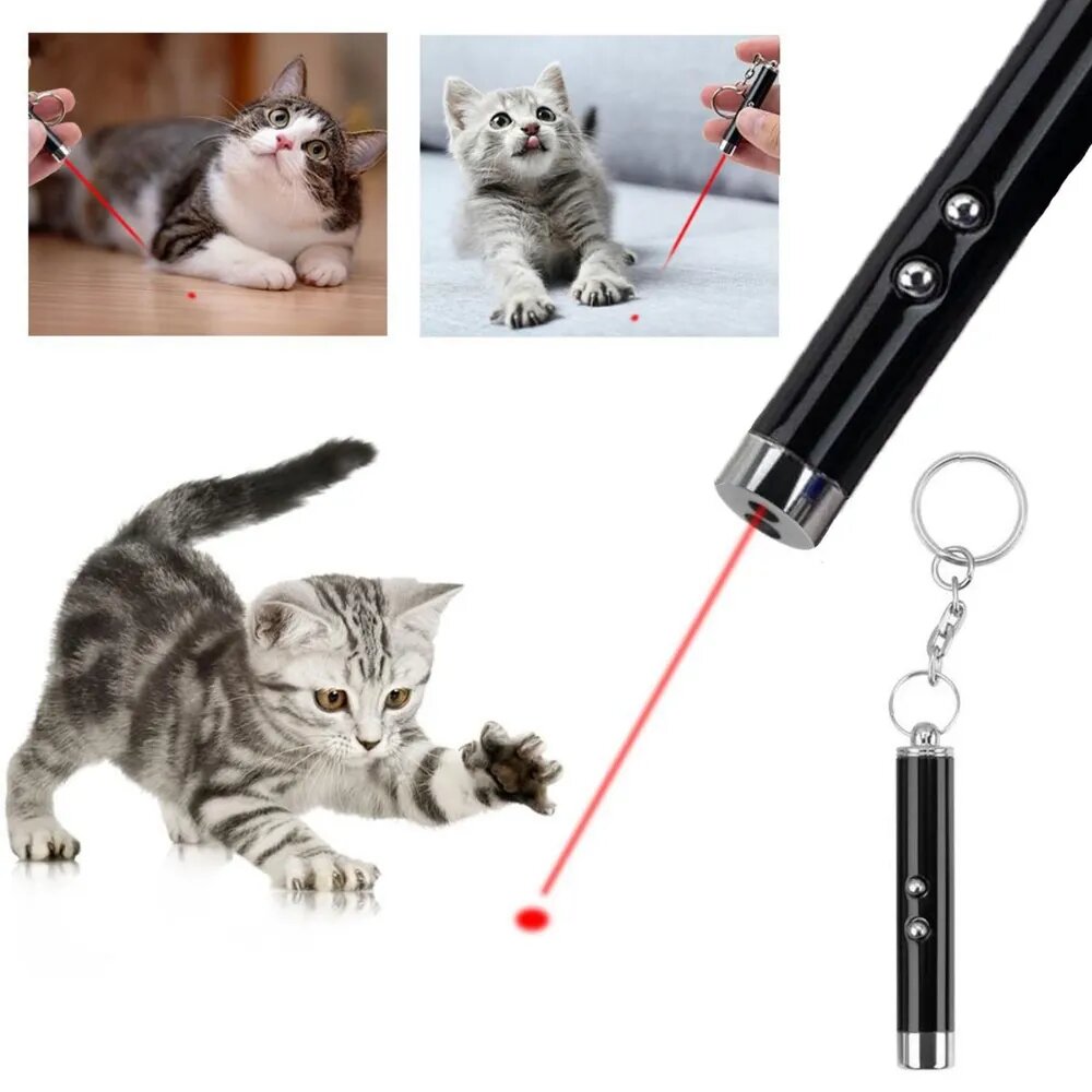 Лазерная указка, игрушка дразнилка для кошек и собак с карабином и фонариком, чёрная. Для игры с домашним питомцем, для презентаций, для животных, зоотовар. Красный лазер + фонарик