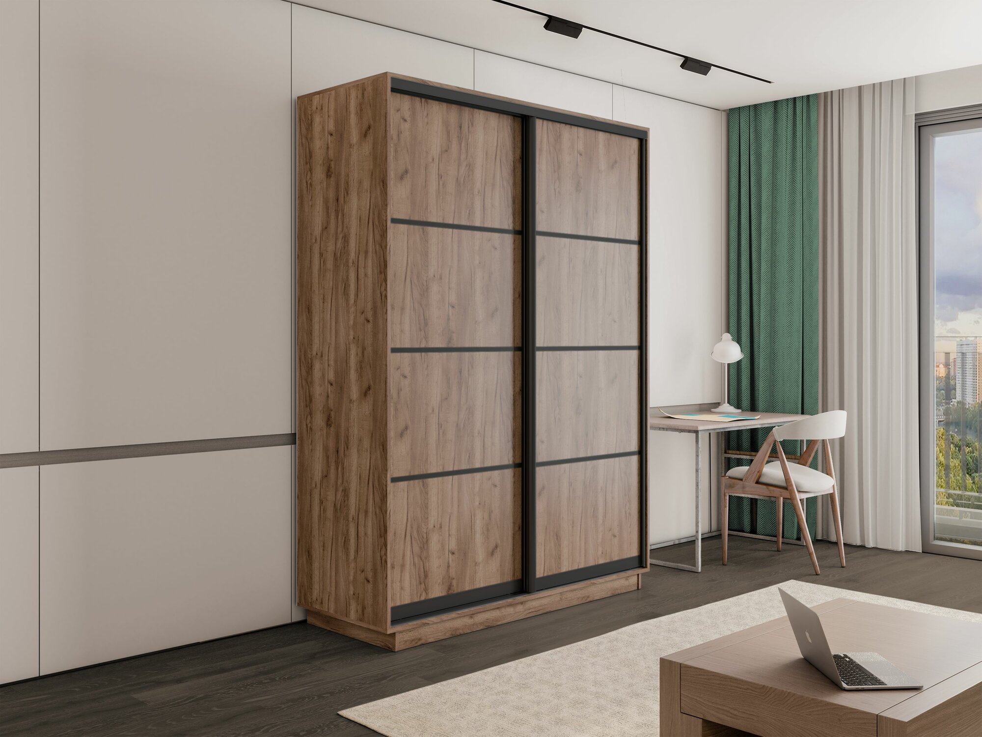 Шкаф-купе Вилли С4 2-х дверный, ЛДСП, (черный профиль) 120х45х240 см. Крафт табачный