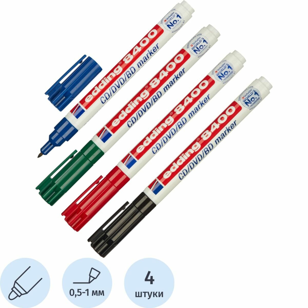 Набор маркеров для CD/DVD Edding E-8400 (0.75мм, 4 цвета) пластик, 4шт. (E-8400/4S)