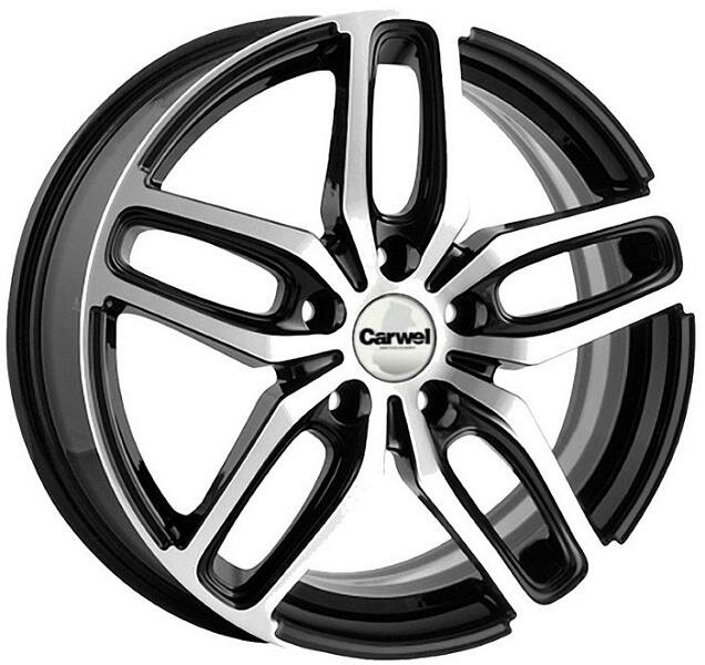 Диск автомобильный литой Carwel Виви 200 17x6.5 5x114.3 et50 dia64.1 Чёрный глянцевый с полированной лицевой частью