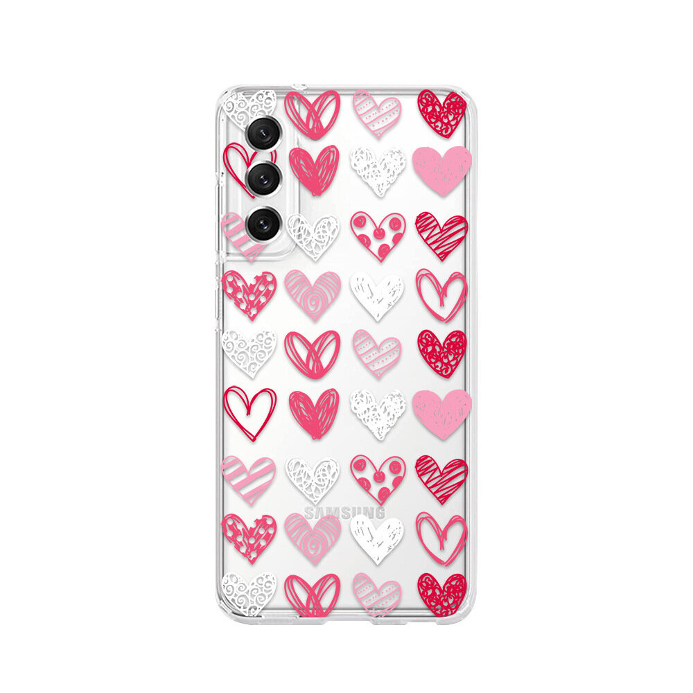 Прозрачная чехол с розовым белым сердечком для Samsung Galaxy S24