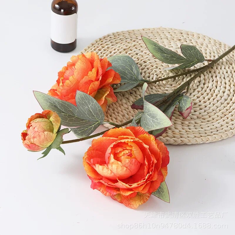 Свадебный зал Золотой искусственный цветок Пион Кленовый лист Роза Мак Новогоднее ведро благословения с цветком Листья