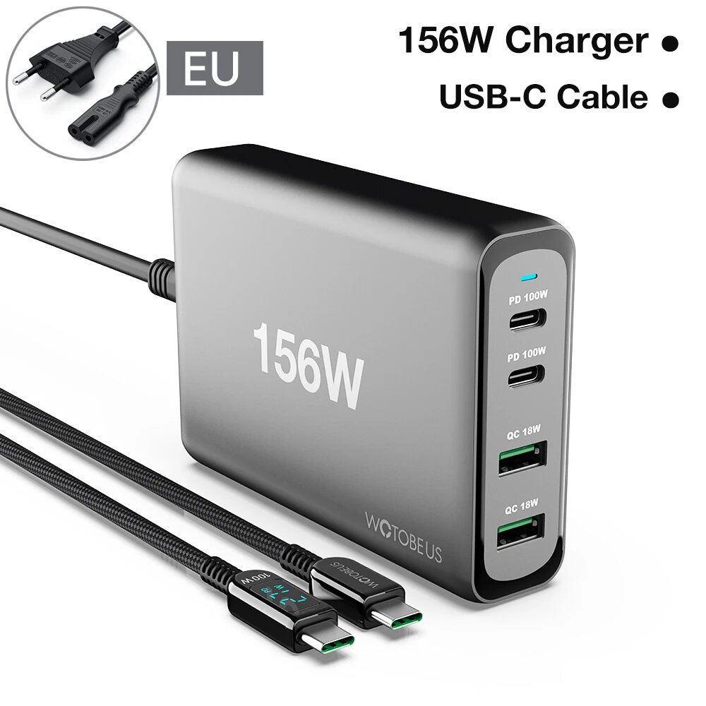 Зарядное устройство WOTOBE 156W EU, USB-C кабель 5A