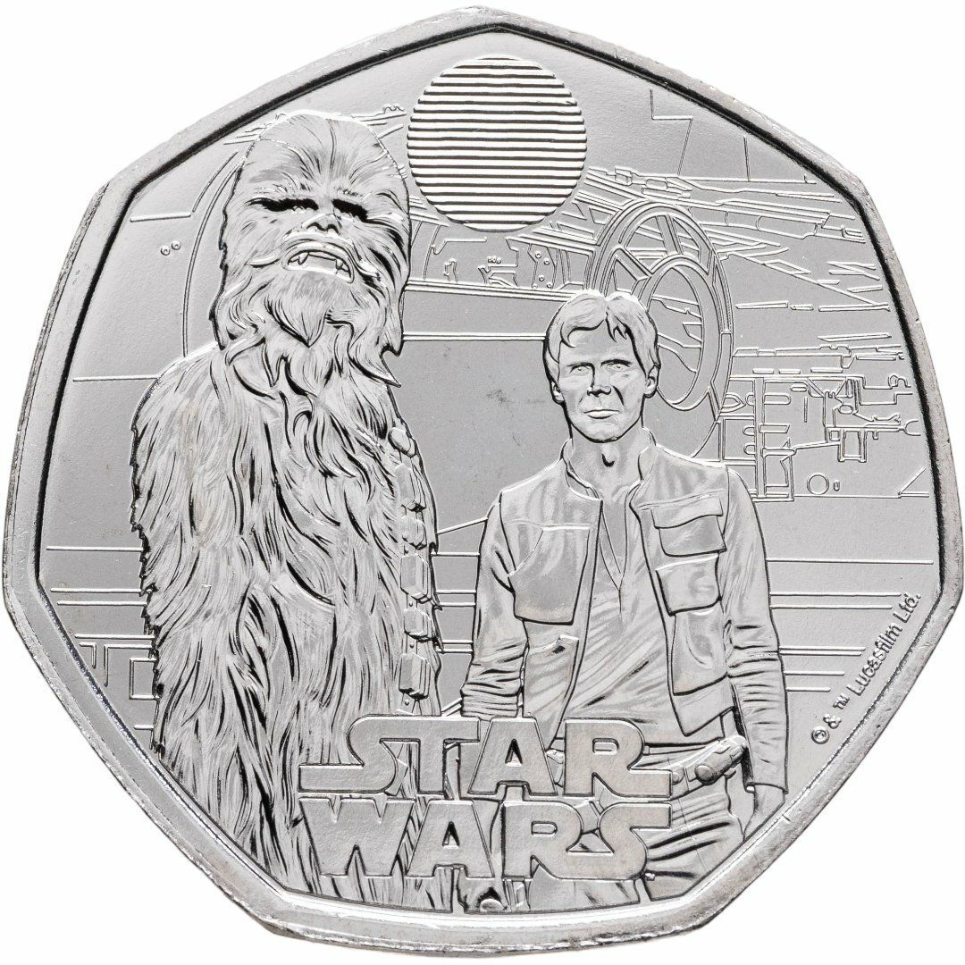 Великобритания 50 пенсов 2024 "Звездные войны Хан Соло и Чубакка", Мельхиор медь-никель, в сохранности BUNC