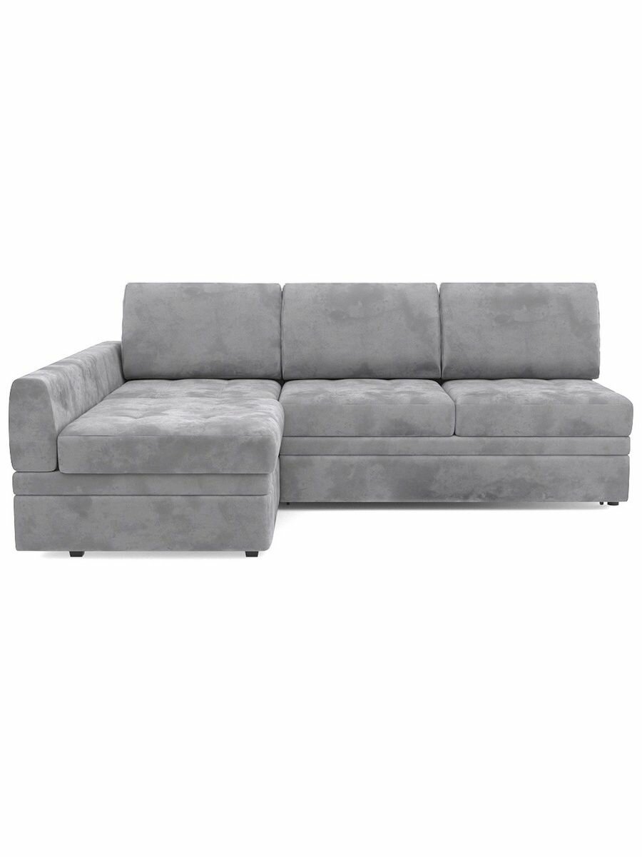 Угловой диван-кровать PUSHE раскладной Бруно, левый угол, велюр, серый Nebby 316