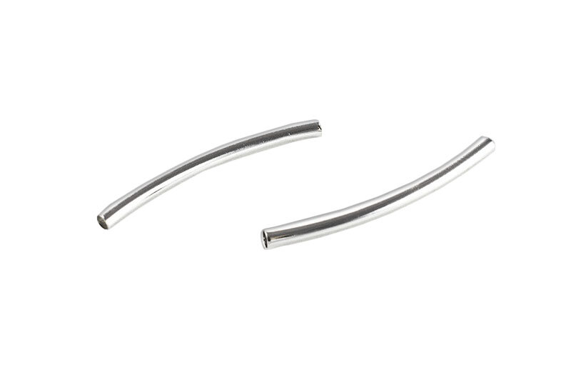 Бусина трубочка гладкая изогнутая 25х2мм, отверстие 1,5мм, цвет серебро, латунь, 24-038, 10шт