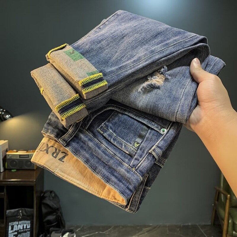 MON Мужские Джинсы Лето Черно-Серые Печать Слим Деним, Размер_31