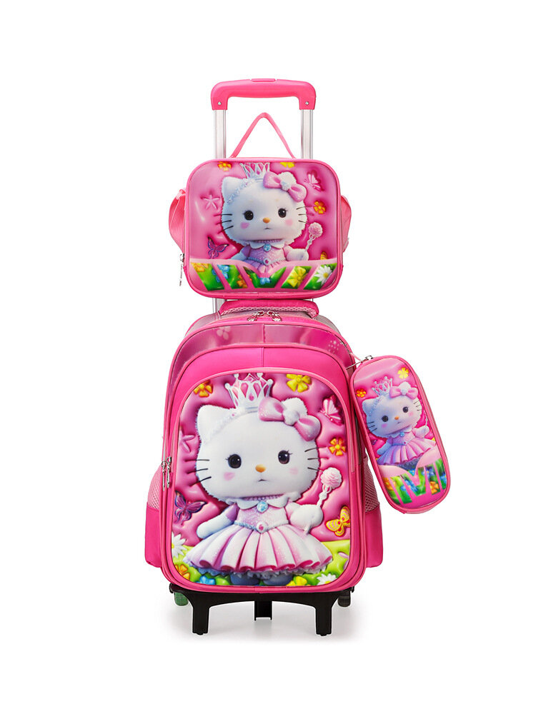 Новый стиль вогнуто-выпуклый кожаный материал школьный рюкзак на колесиках для учеников начальной школы 3~6 классов детский мультяшный трехкомпонентный рюкзак в наличии