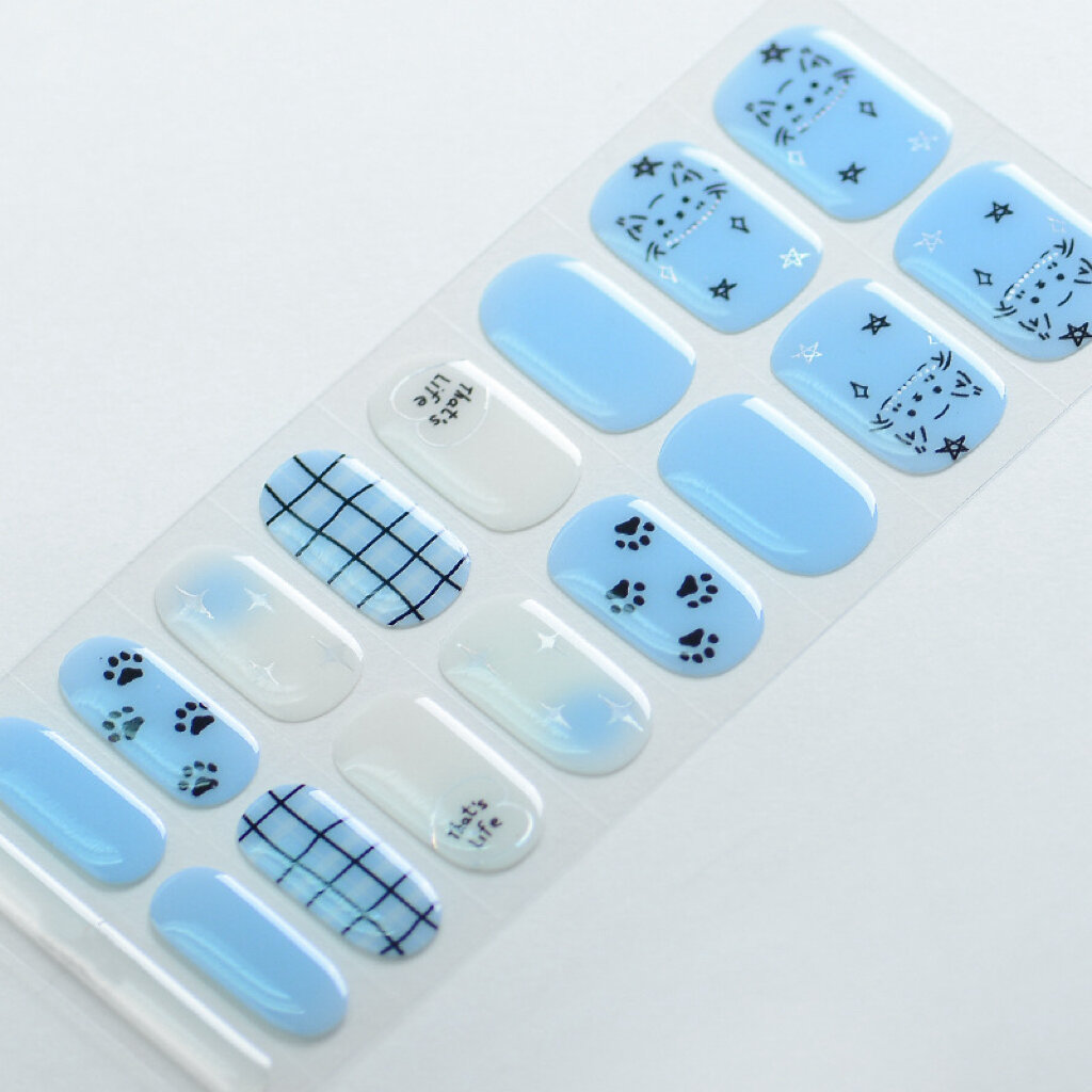 Semi closed gel nail sticker, semi closed gel nail sticker, need UV/LED light, gel nail polish packaging, Royal gel nail polish sticker with purple design, 1 piece of semi cured gel nail sticker, nail stick, nail file, alcohol pad, 16 needle/1 piece gel