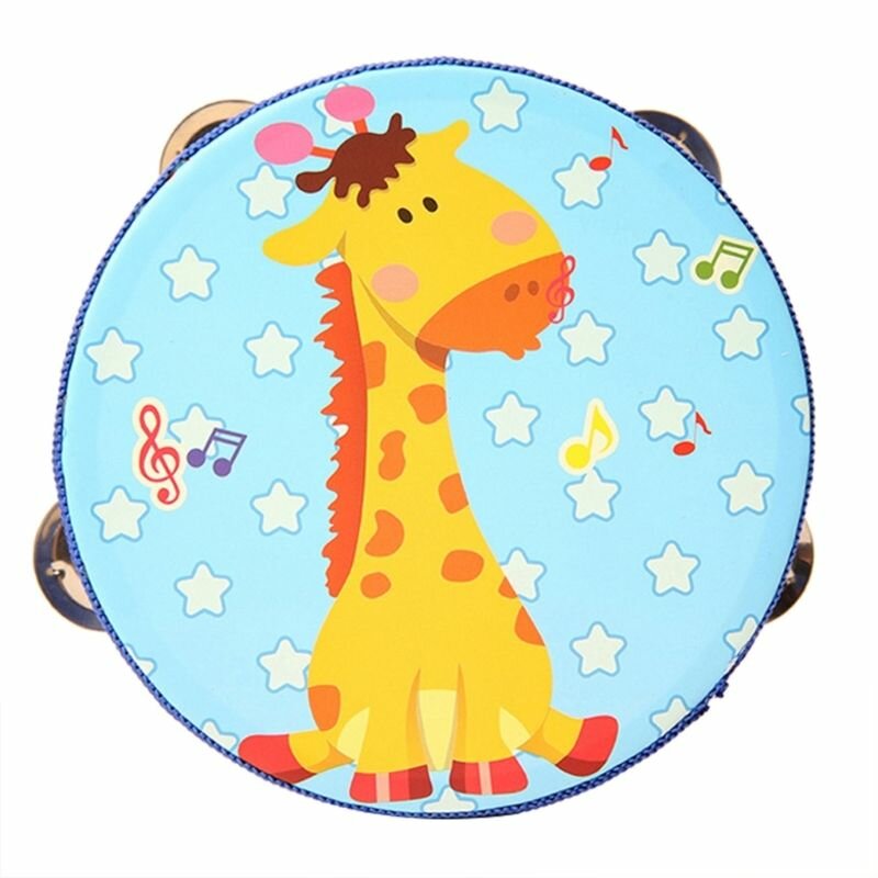 Детский ручной бубен-15см синий бубен с жирафом