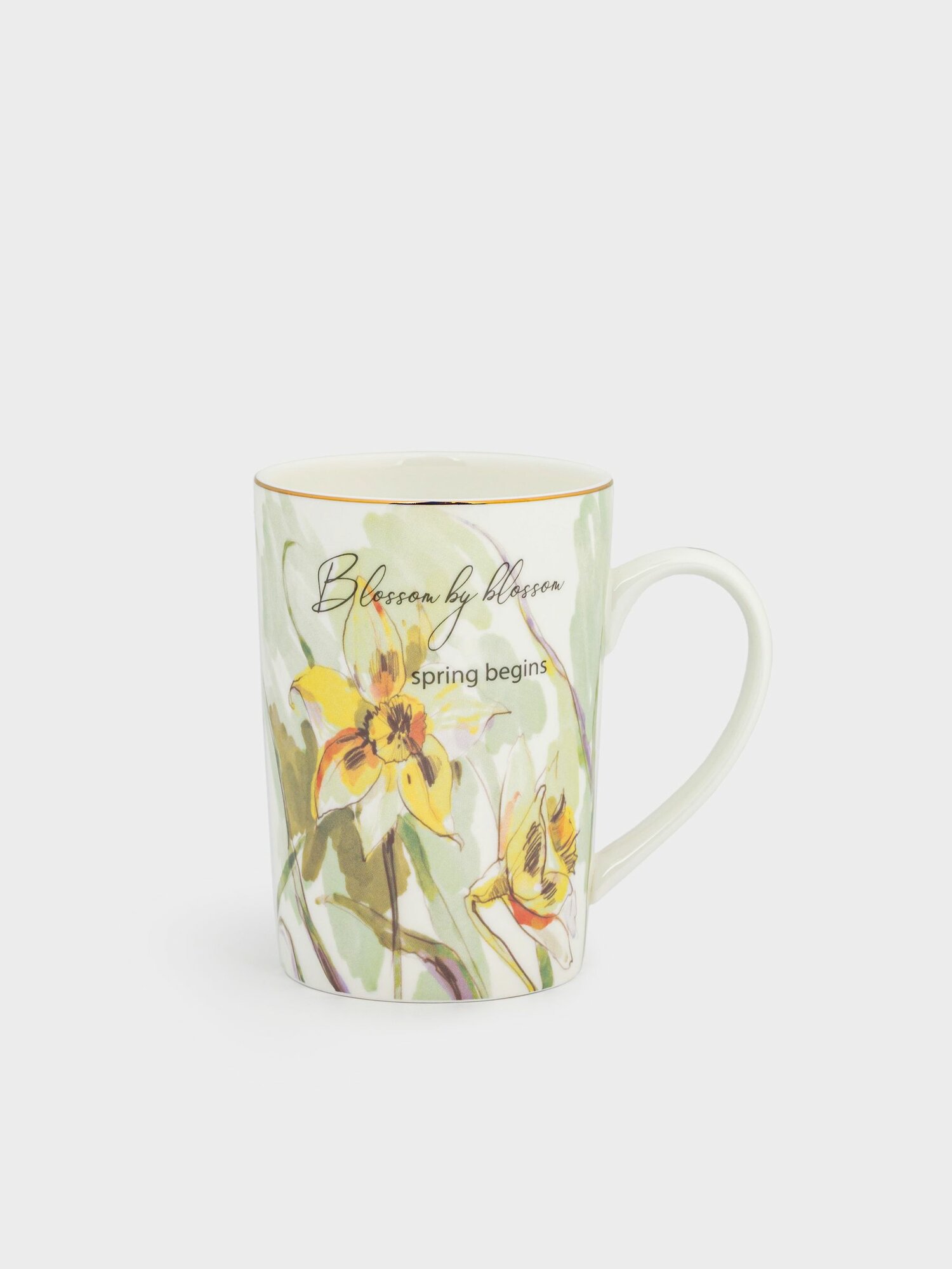 Кружка, 450 мл, фарфор F, белая, с золотистым кантом, Нарциссы, Bloome, Kuchenland