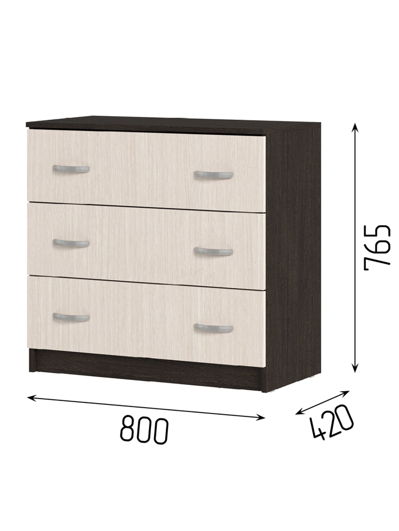 Комод три ящика Бася КМ 551М ЛДСП, цвет Венге-Дуб белфорд Стендмебель