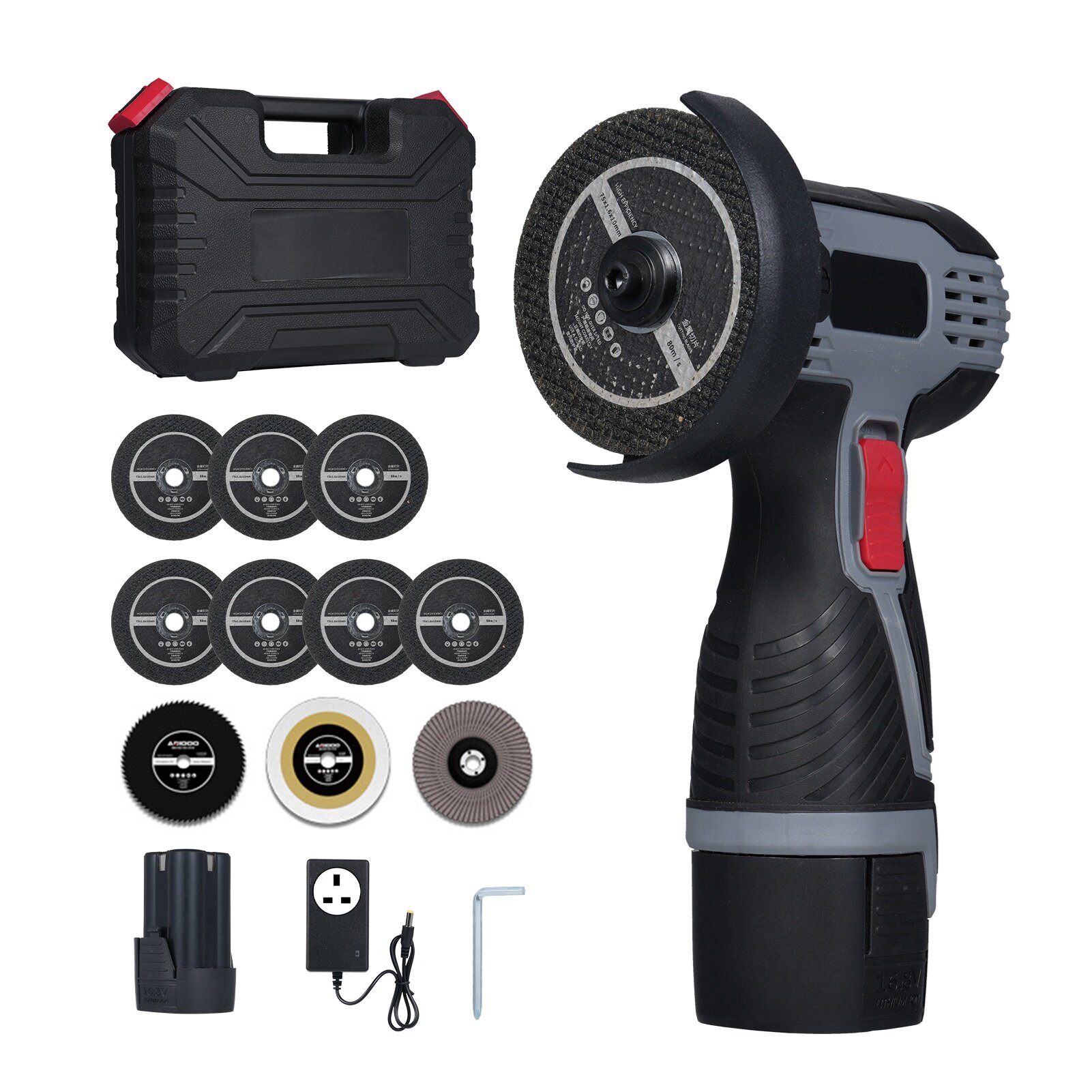 Бесщеточная угловая шлифовальная машина 28000 об/мин, аккумуляторный электрический шлифовальный инструмент мини с батареей 16,8 В 1500 мАч и режущими лезвиями, светодиодным цифровым дисплеем для полированной кирпичной кладки, дерева и камня.