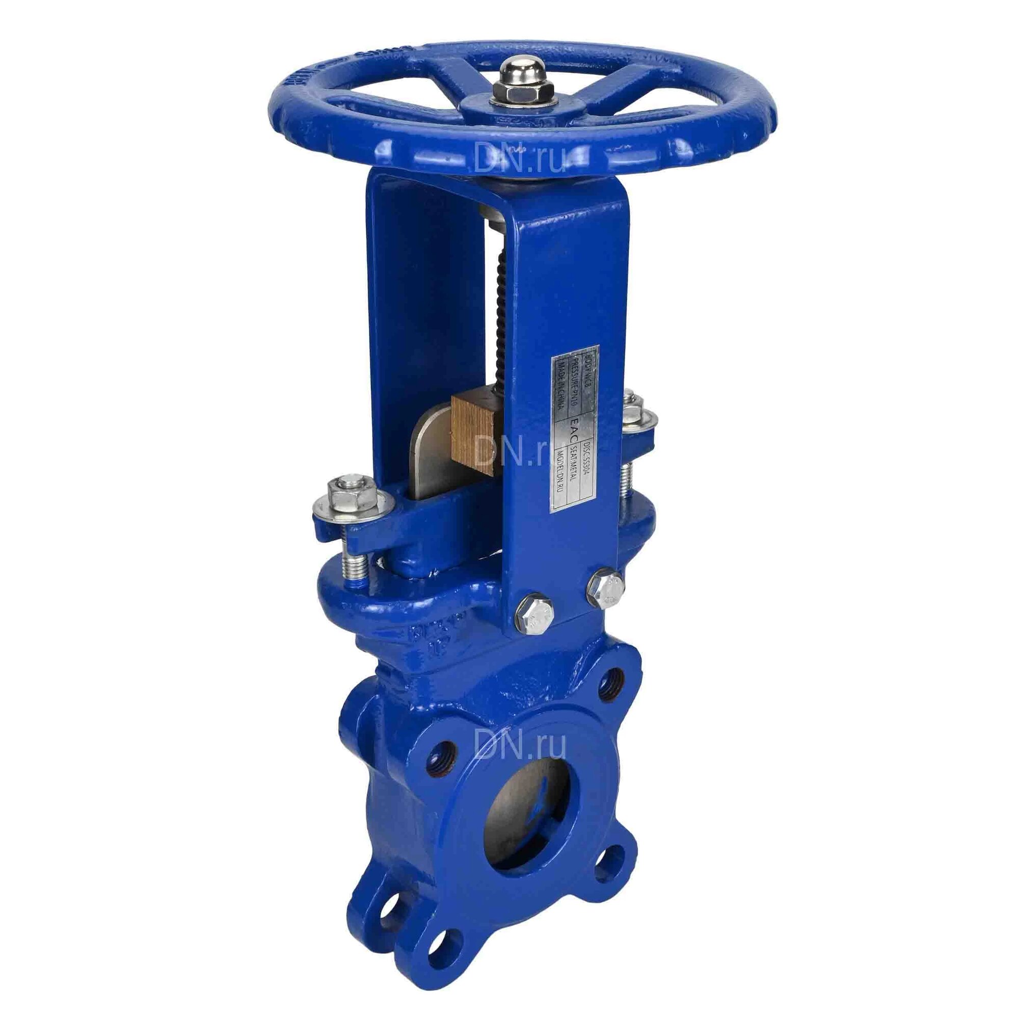 Задвижка шиберная DN.ru WCB-304-M-1W-Fb-S Ду150 Ру10 односторонняя, межфланцевая, шпиндель - невыдвижной, корпус - сталь WCB, шибер - нержавеющая сталь 304, уплотнение - металл, управление - штурвал, WENZ