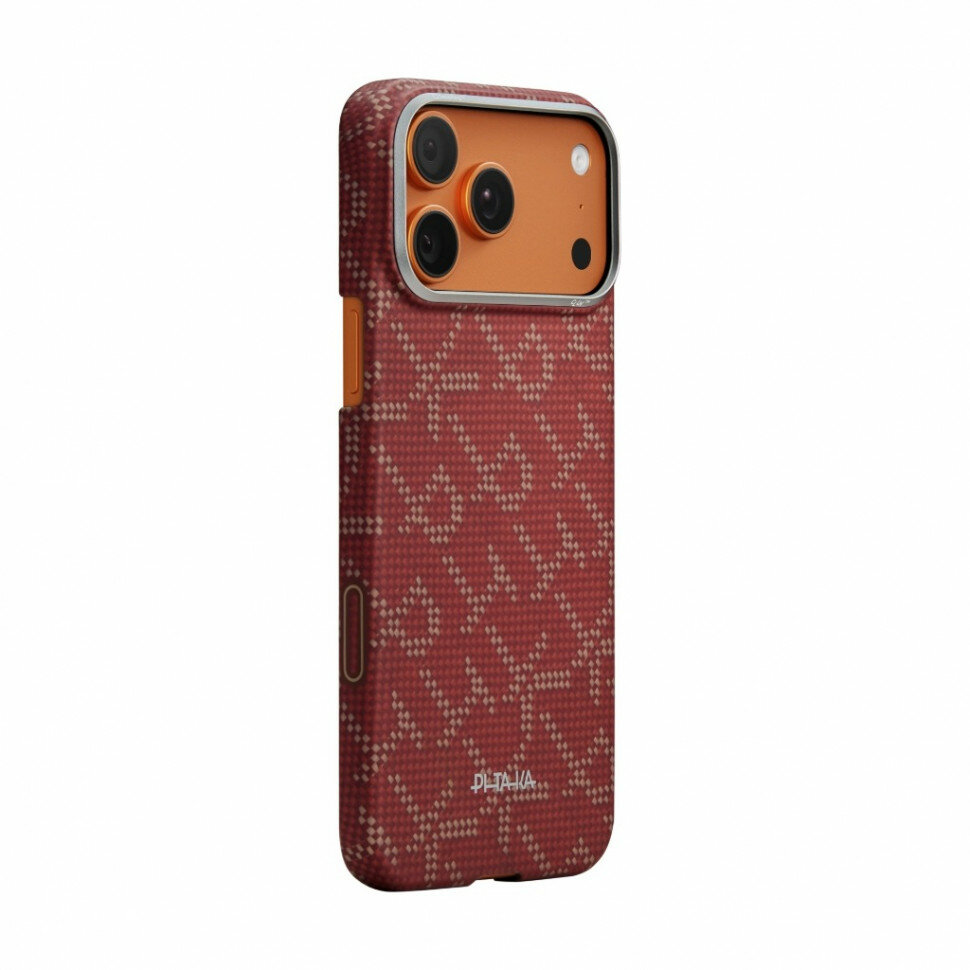 Чехол Pitaka PTK Monogram для iPhone 17 Pro, Gold Red, кевлар, NEW 2025