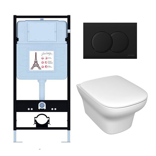 Унитаз подвесной Jacob Delafon Vox E21747RU-BL безободковый, с инсталляцией, с крышкой микролифт, белый/кнопка матовая черная