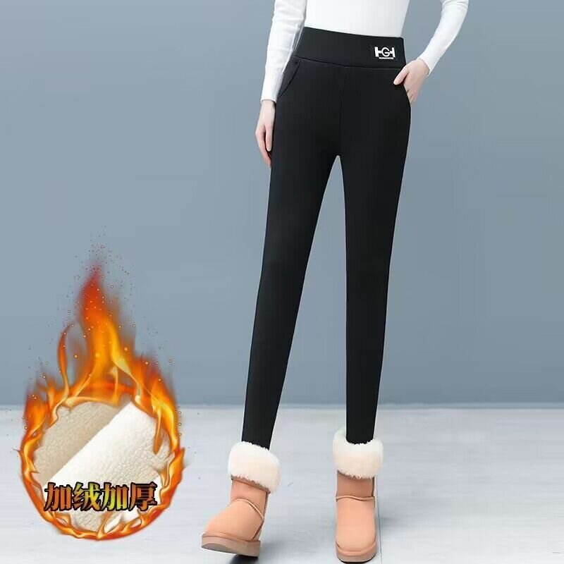 Брюки из овечьей шерсти для женщин, новый горячий стиль для зимы, с флисовой подкладкой, утолщенные, теплые брюки, хлопковые брюки, облегающие брюки