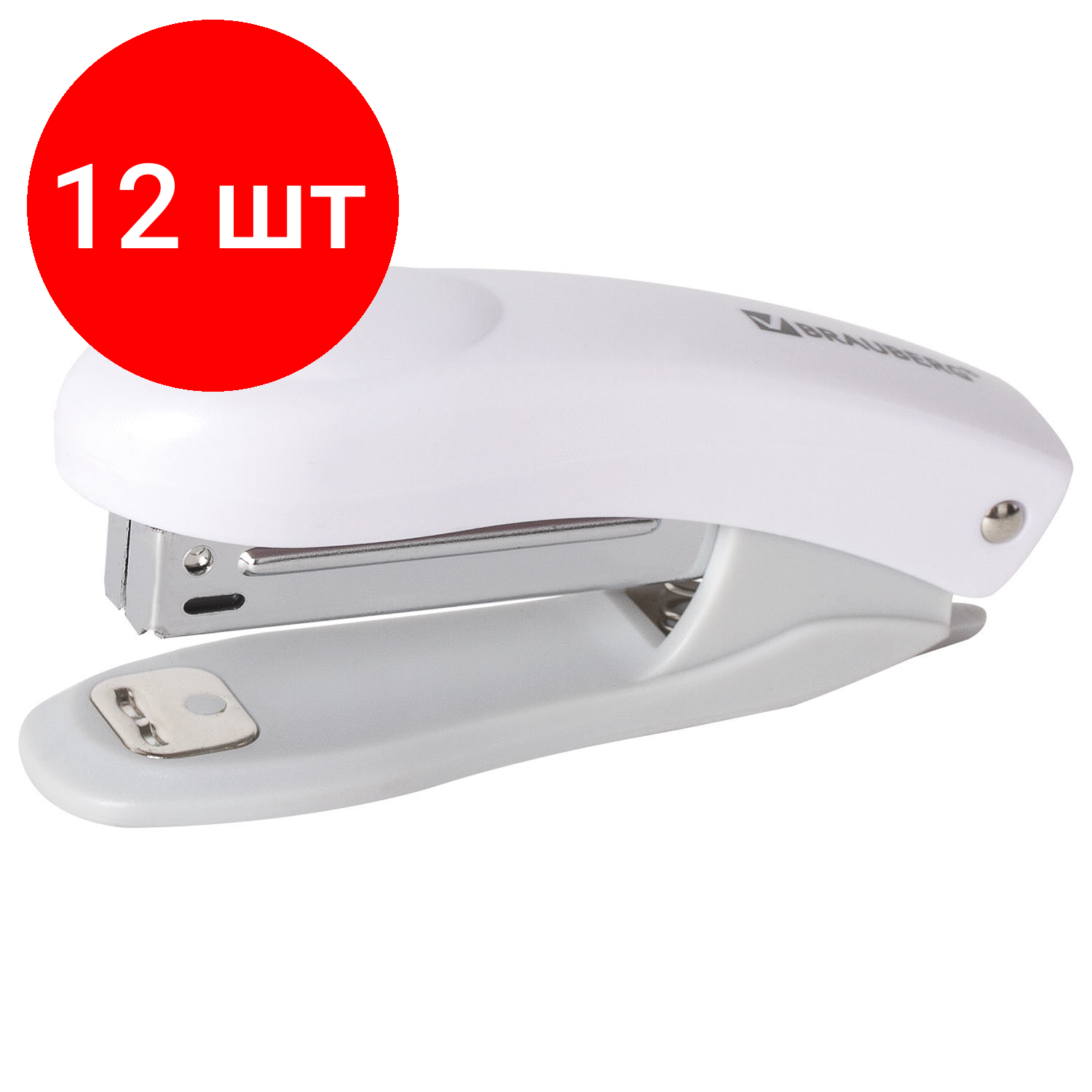 Комплект 12 шт, Степлер №10 BRAUBERG "Original", до 12 листов, с антистеплером, белый, 227769