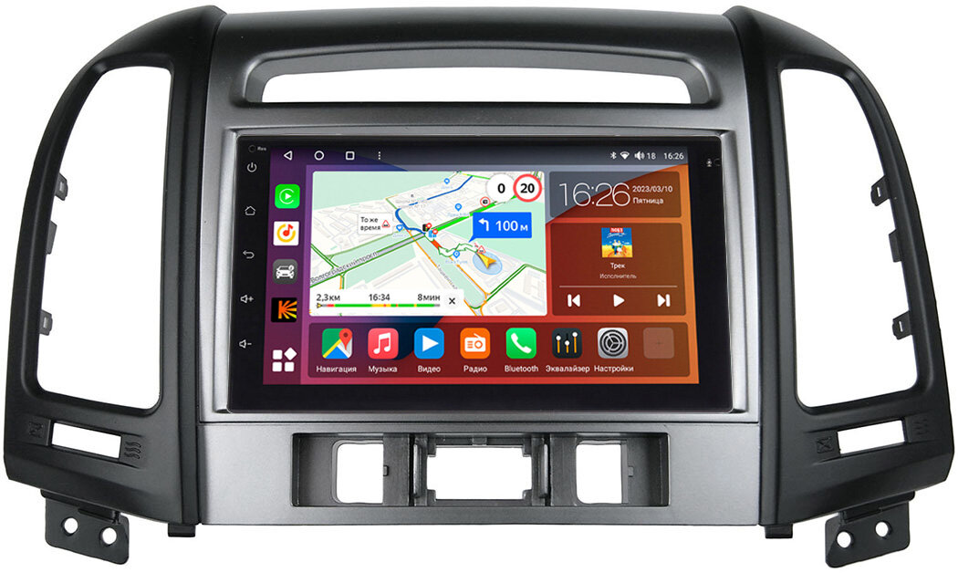Штатная магнитола Hyundai Santa Fe II 2005-2012 (3 кнопки) Canbox H-Line 4474-RP-HDSFC-105 Android 10 (4G-SIM, 8/256, DSP, QLed)