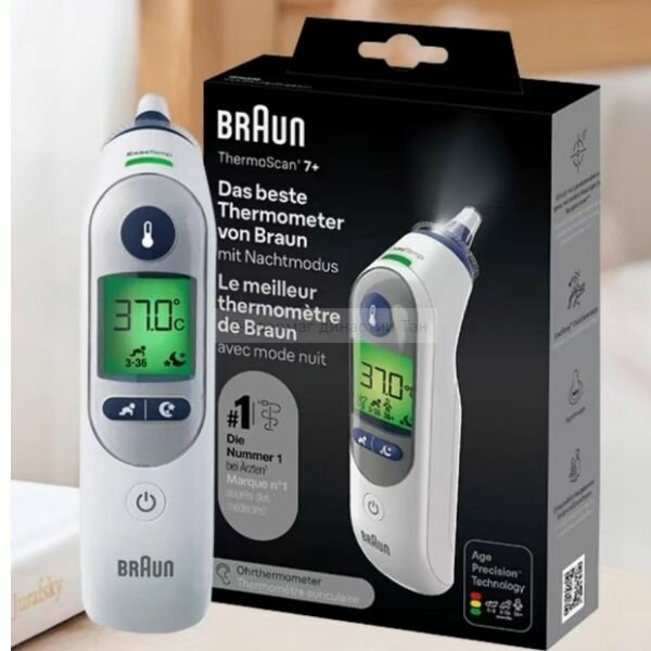 Инфракрасный термометр Braun ThermoScan 7+ IRT-6525WE, Со светом (ночной режим)
